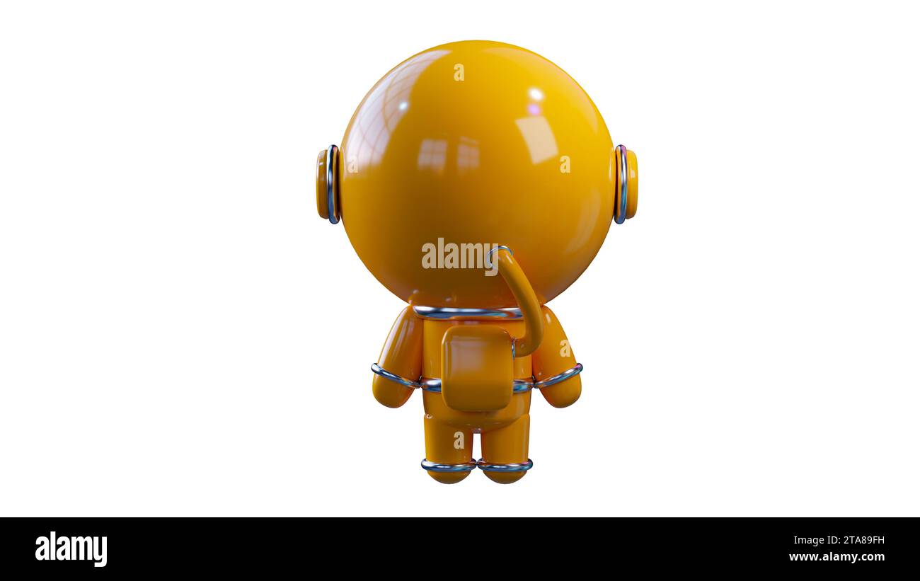 Cartoon man in a yellow space suit, astronaut front view, isolate on ...