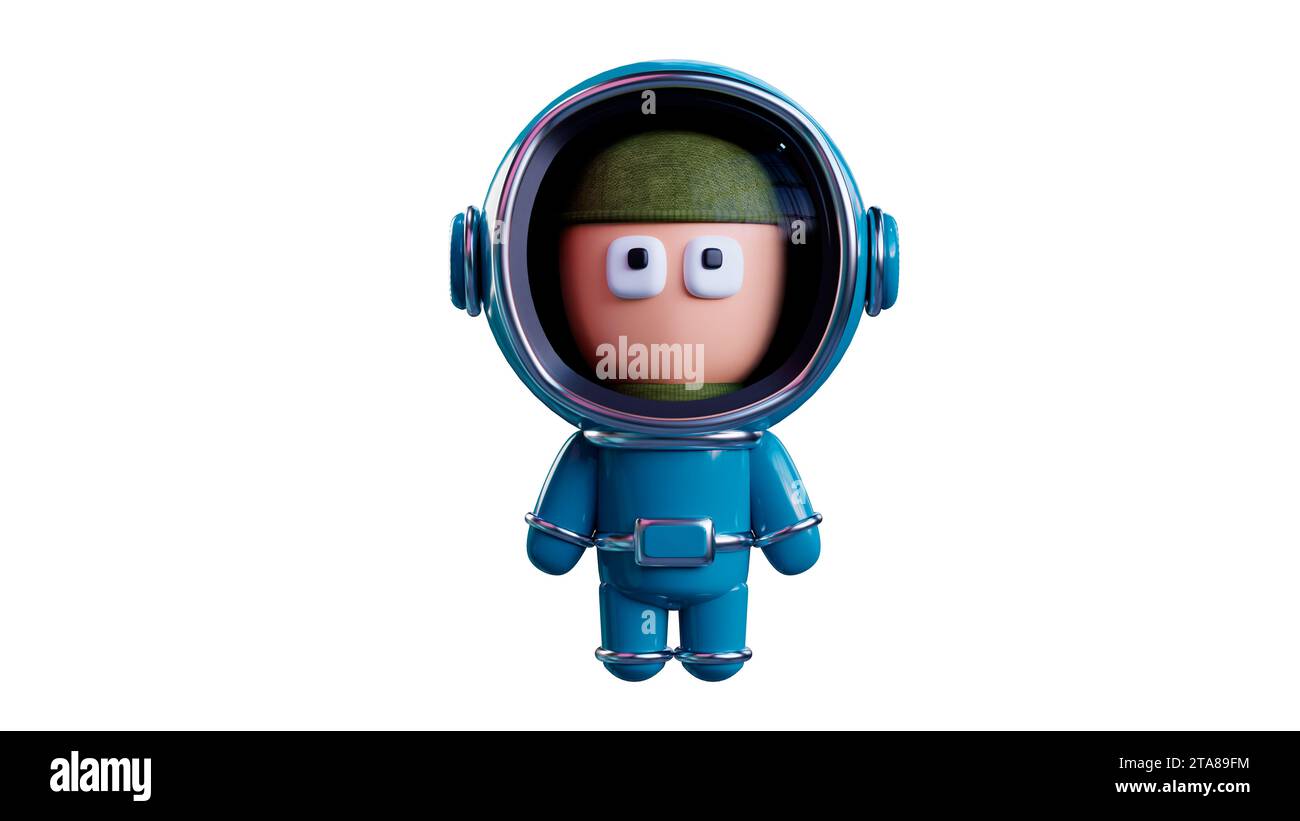 Cartoon man in a blue space suit, astronaut front view, isolate on ...