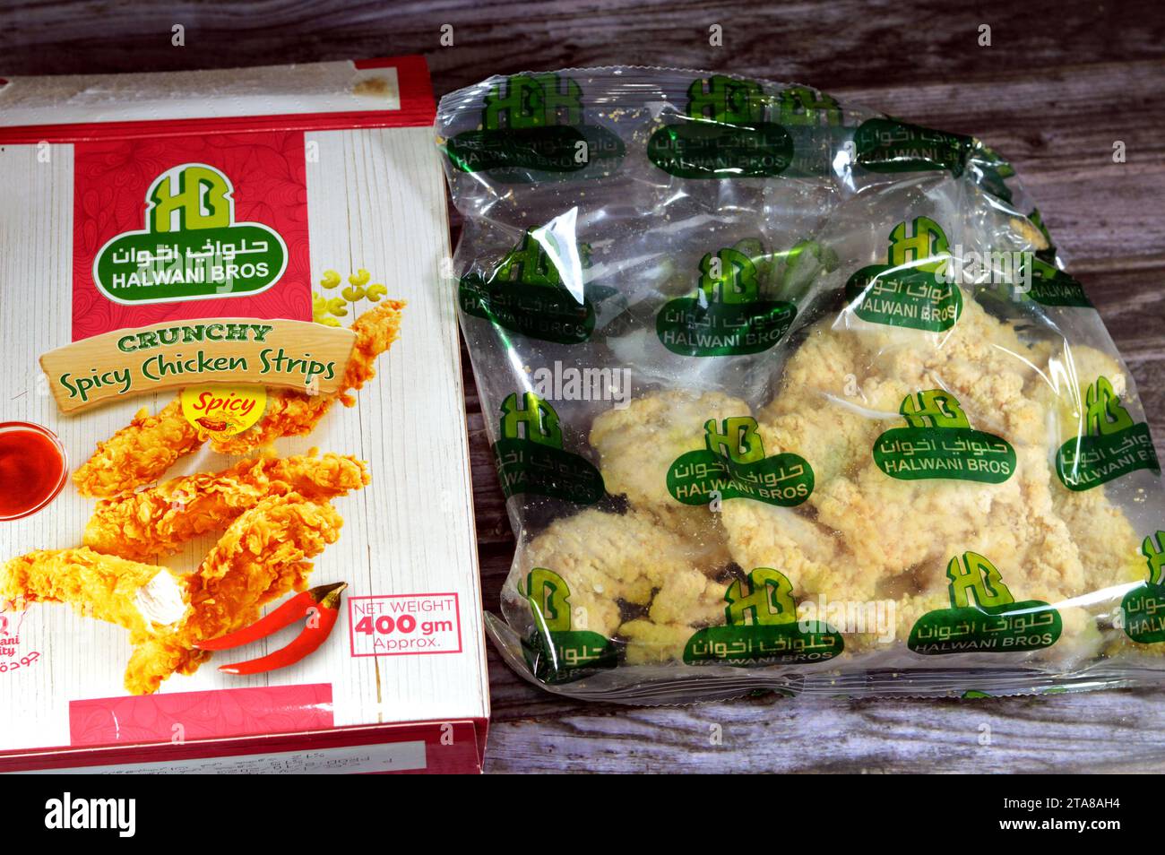 Cairo, Egypt, November 1 2023: Halwani Bros Crunchy spicy chicken ...