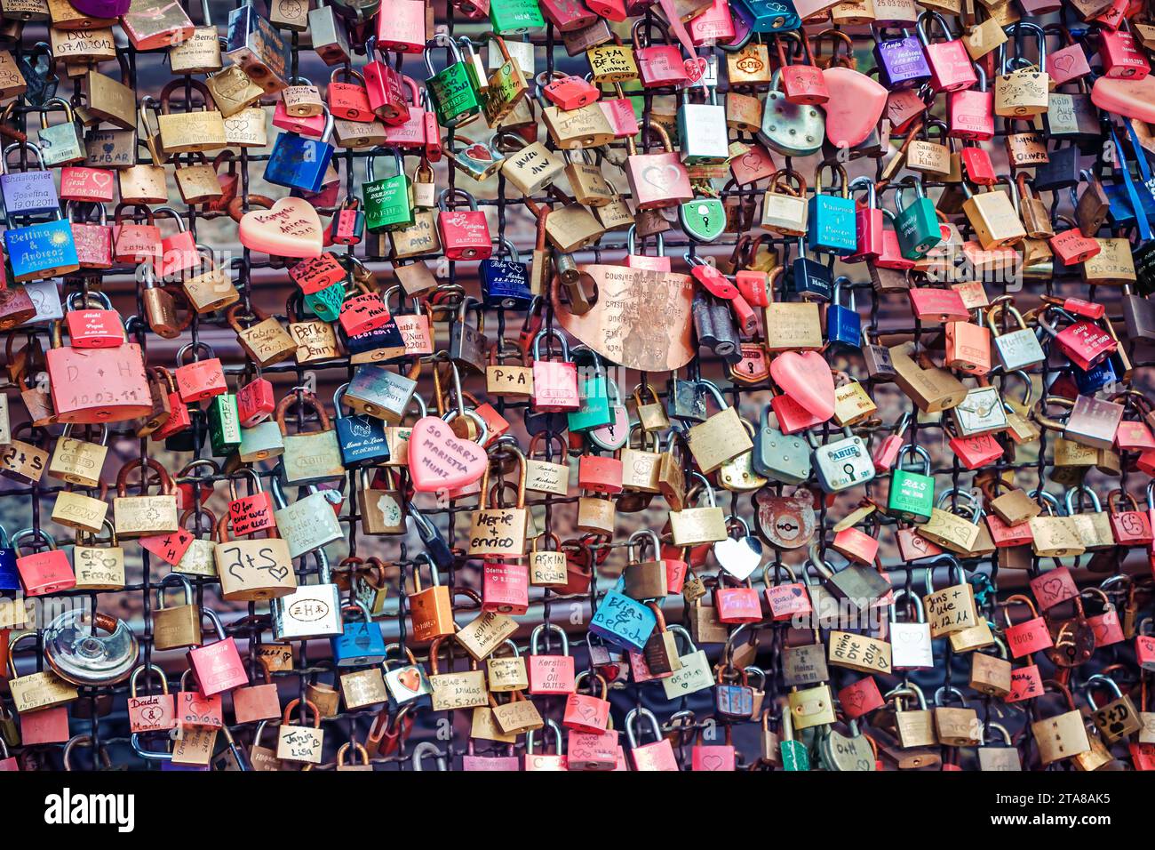 Beautiful heart-shaped love locks on the railings bringing love Stock ...