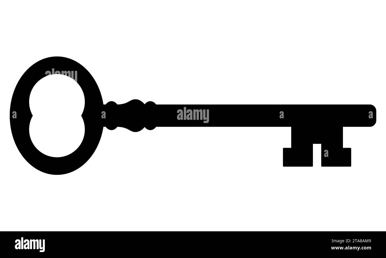 key silhouette, black and white vector illustration of old vintage ...