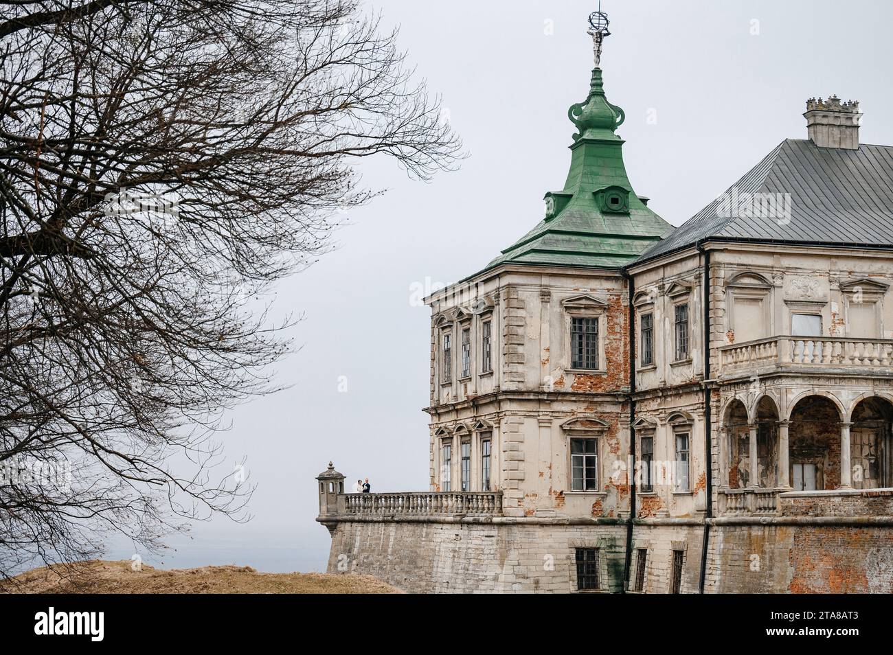 Lviv, Ukraine March 4, 2023:A married couple on the terrace of a large ...