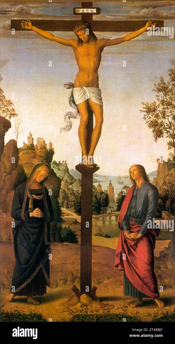 The Galitzin Triptych: Christ on the Cross 1481-85 by Pietro Perugino Stock Photo - Alamy