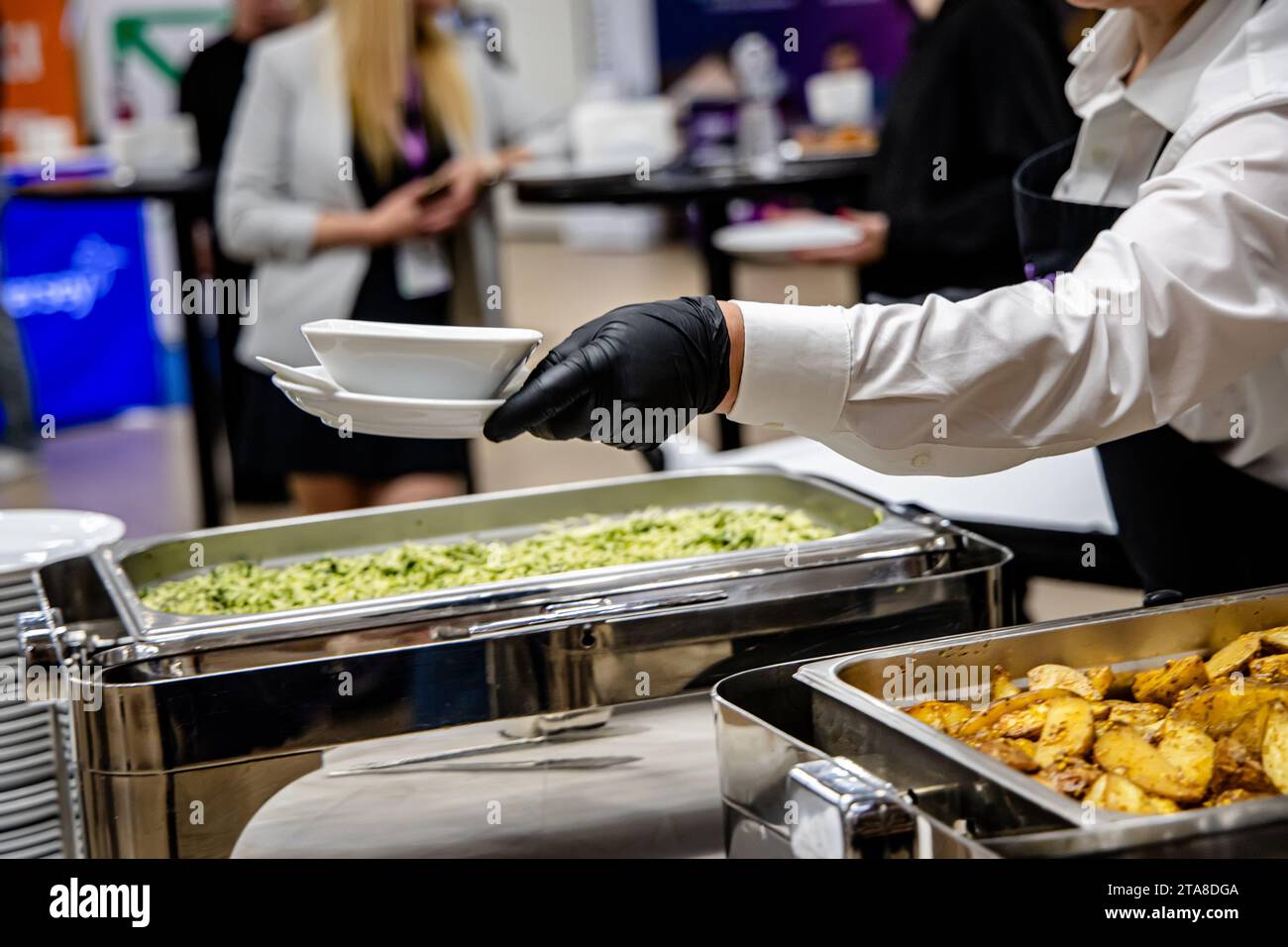 catering buffet for events in a hotel or restaurant with people Stock ...