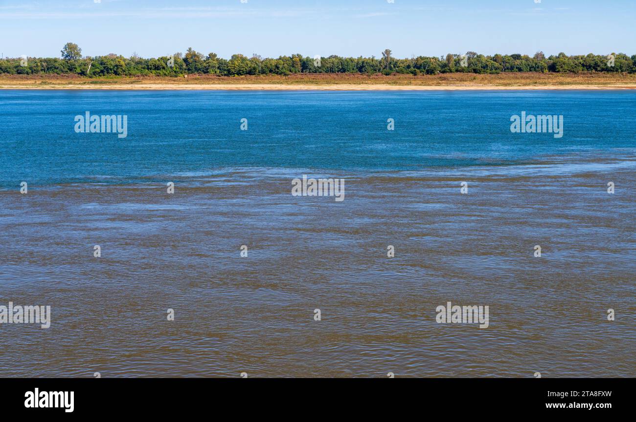 Confluence of the blue Ohio river and brown Mississippi river at Cairo ...