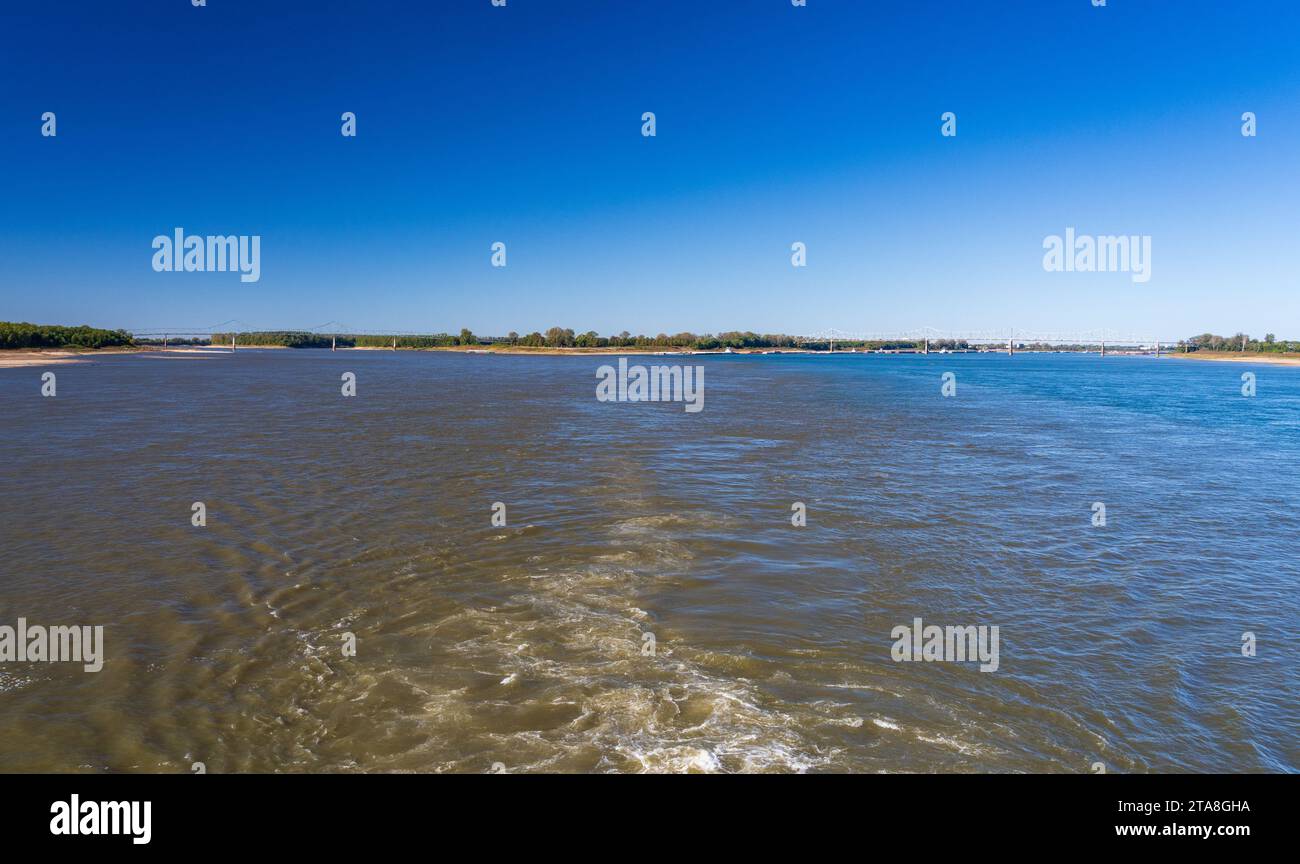 Confluence of the blue Ohio river and brown Mississippi river at Cairo ...