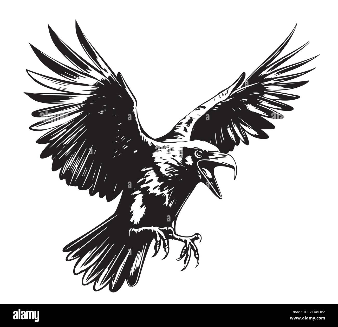 Crow attack icon cartoon vector. Art feather. Ink fly.Vector Stock ...