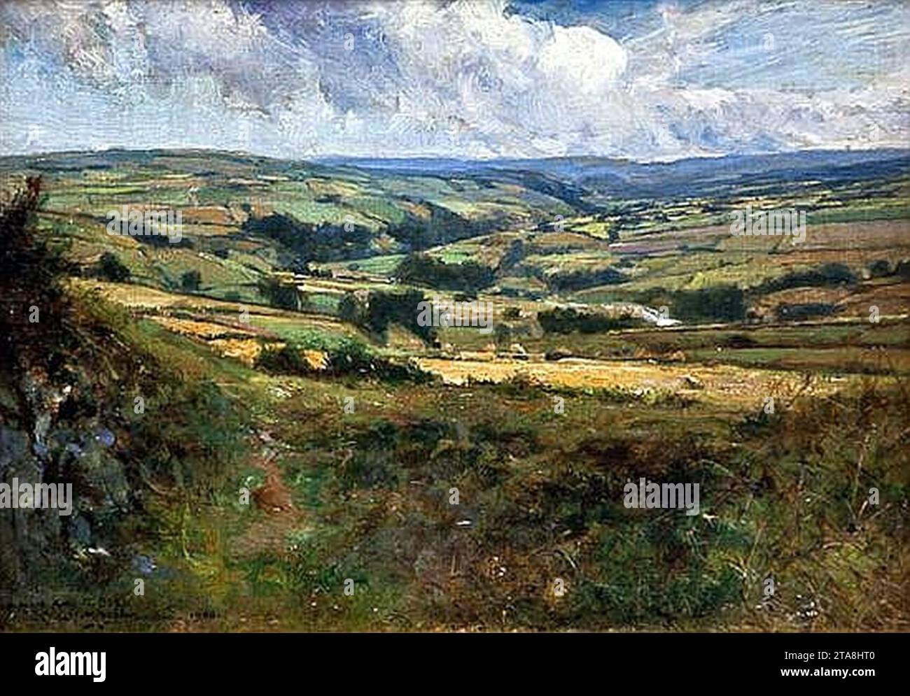 View across a rolling rural landscape by Thomas Eyre Macklin Stock ...