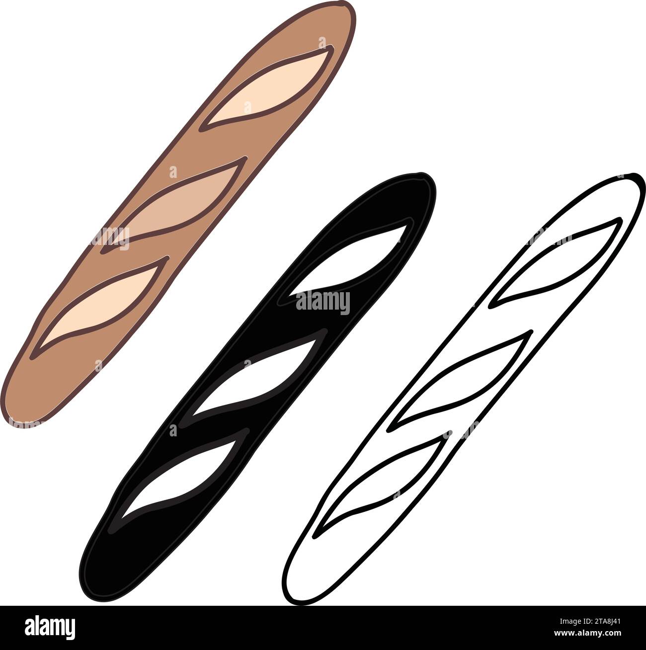Bread baguette icon, vector illustration in doodle style. Hand-drawn ...