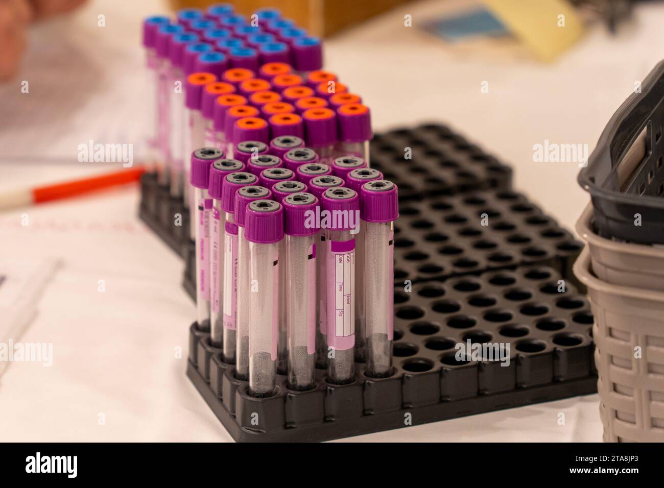 Blood sample tubes at a blood donation Stock Photo - Alamy