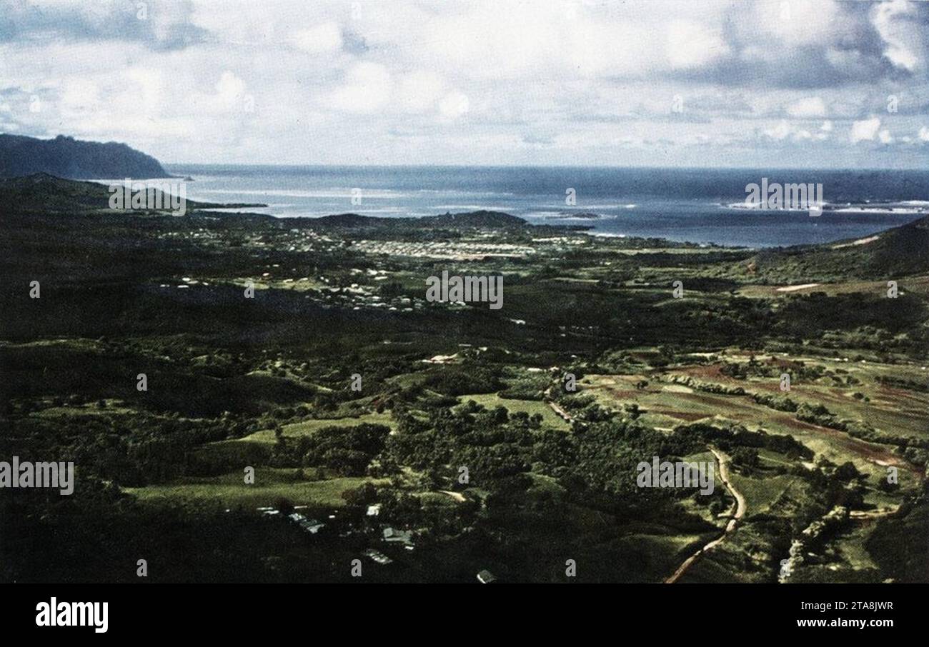 View from Nuuanu Pali Lookout over Kaneohe Bay Hawaii in 1956 Stock ...