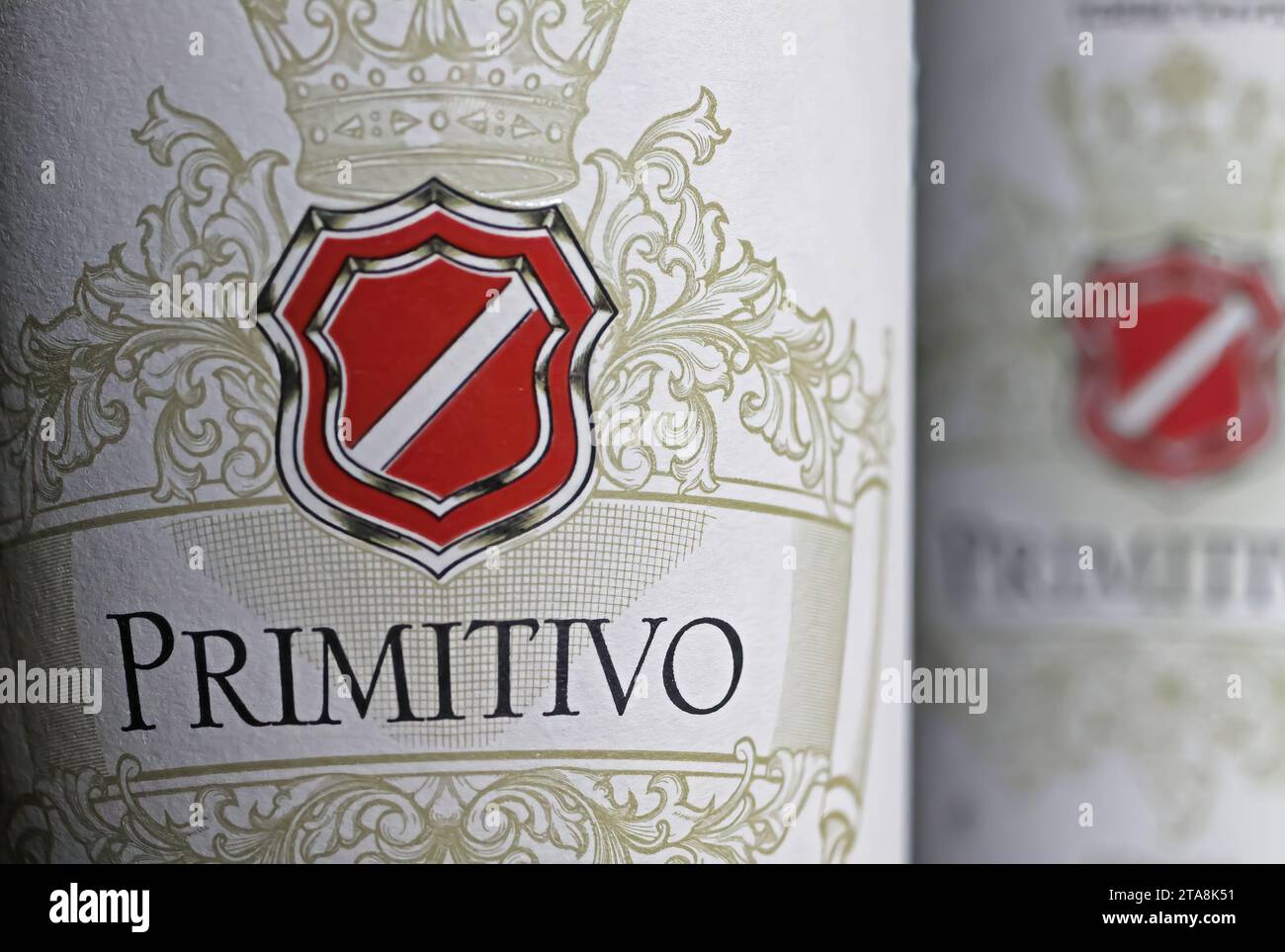 Viersen, Germany - May 9. 2023: Closeup of white wine bottle label, red ...