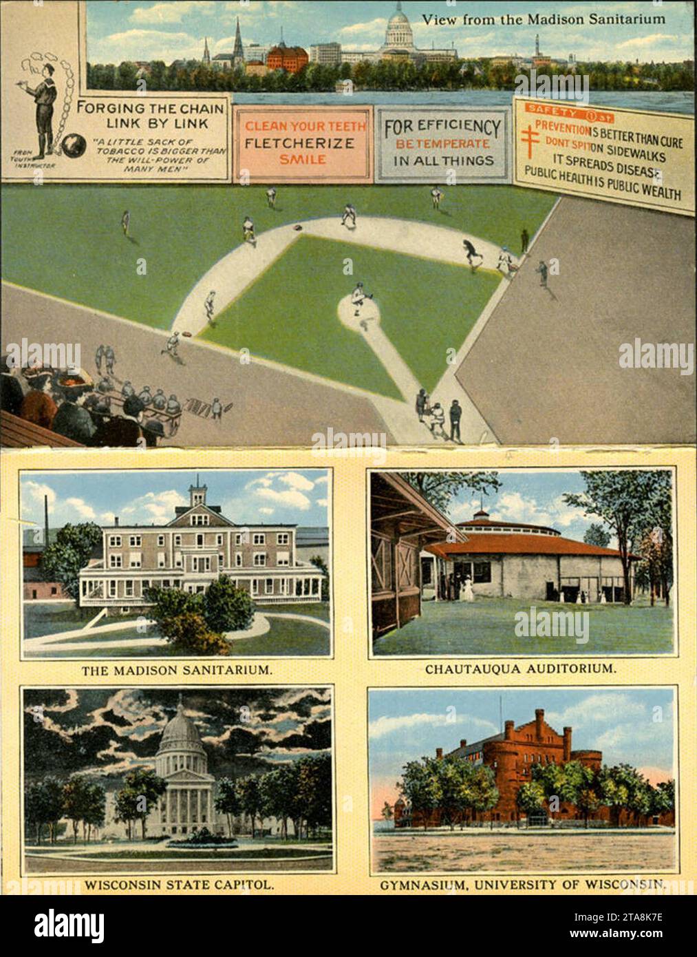 View from the Madison Sanitarium, baseball field with advertising ...