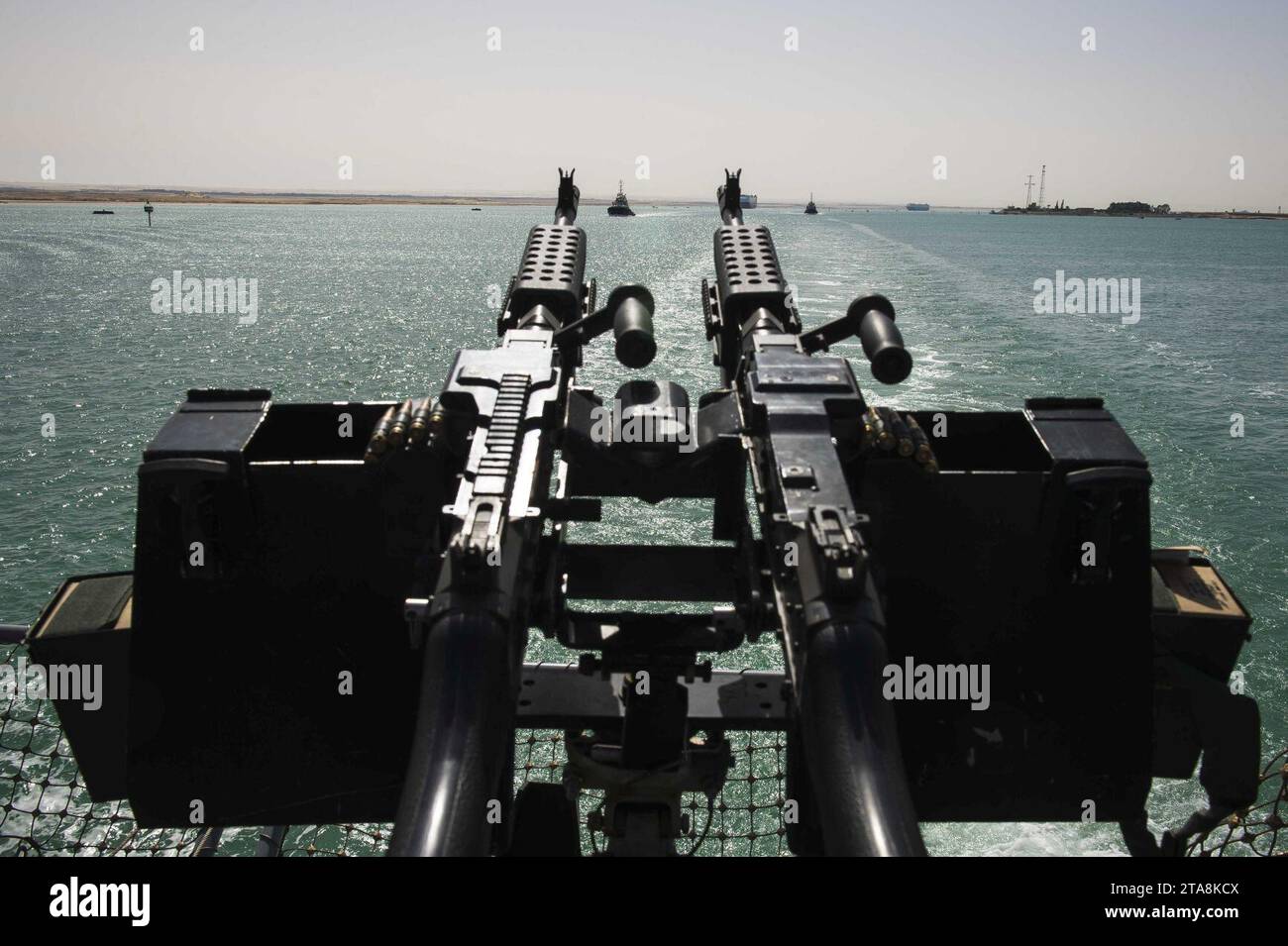 View from USS Porter (DDG-78) machine gun mount during Suez Canal ...