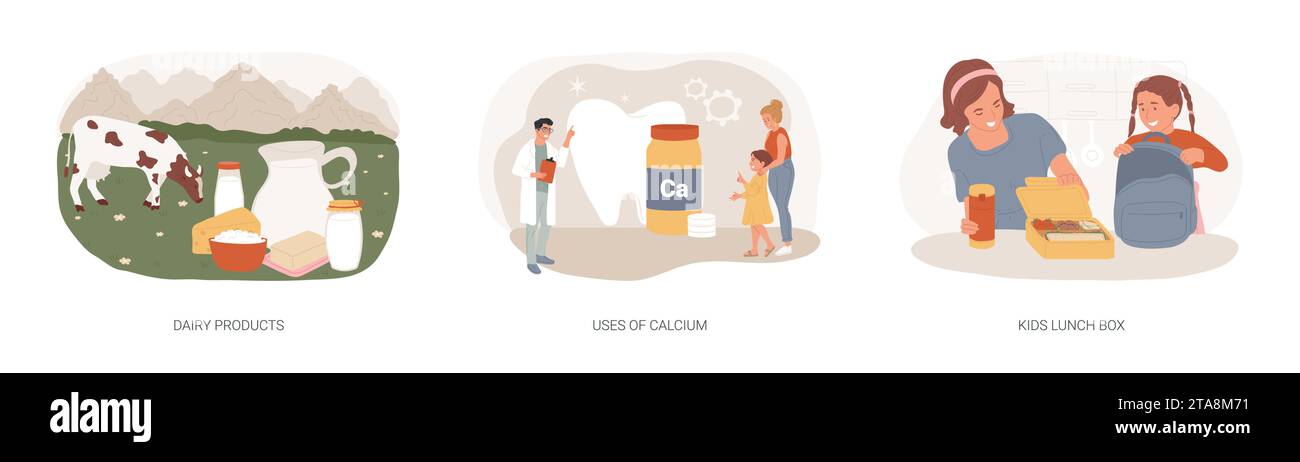 Healthy nutrition isolated concept vector illustration set. Dairy ...