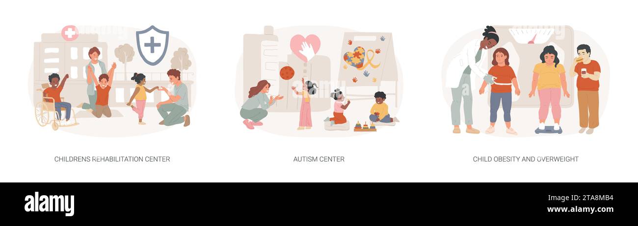 Children healthcare service isolated concept vector illustration set ...