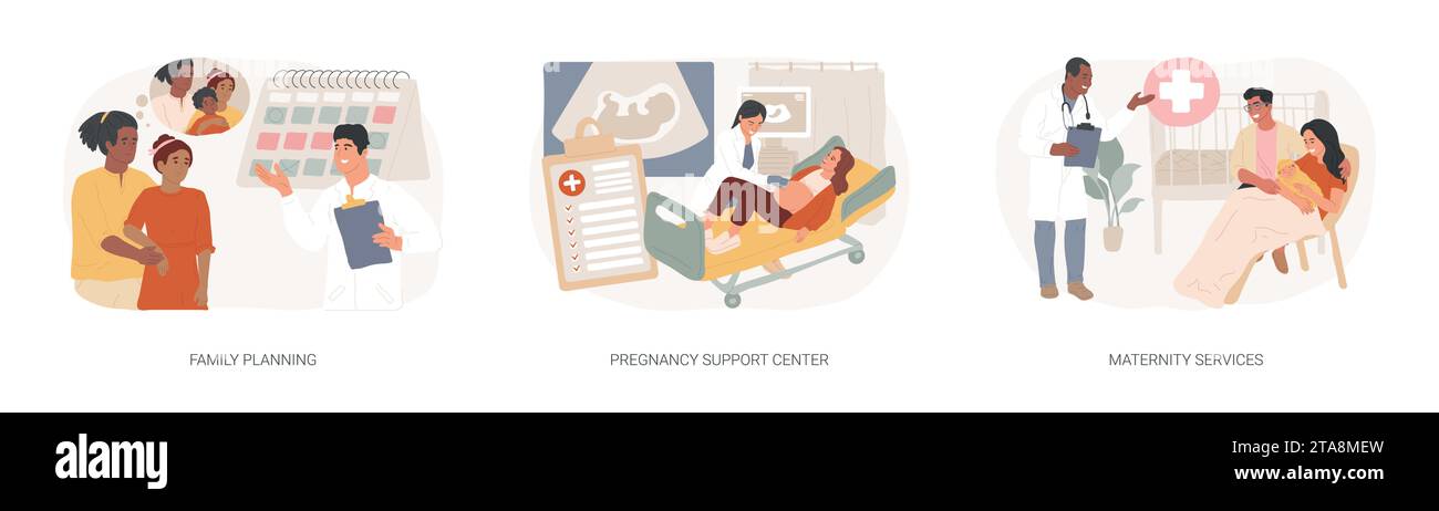 Pregnancy and birth support isolated concept vector illustration set ...