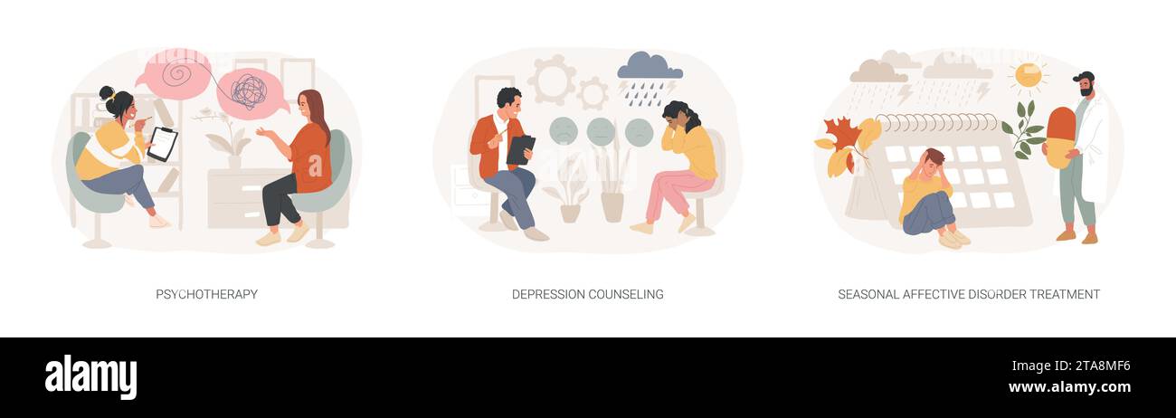 Mental health isolated concept vector illustration set. Psychotherapy ...