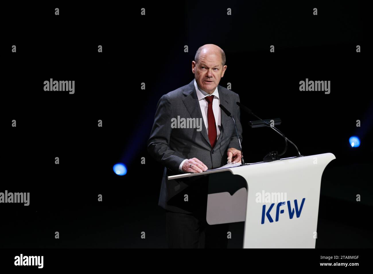 11/29/2023, Berlin, Germany, Chancellor Olaf Scholz (SPD) on stage at ...