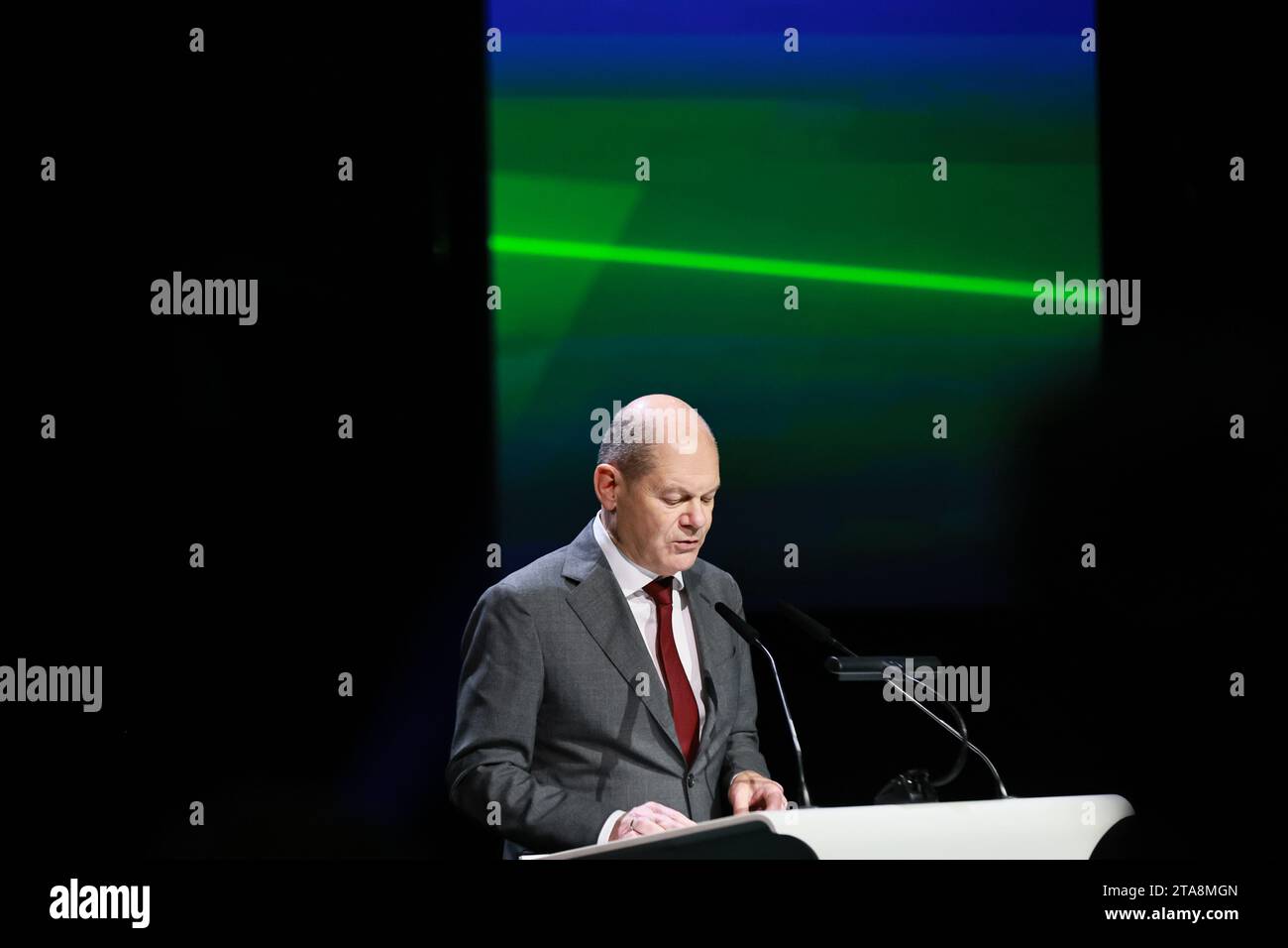 11/29/2023, Berlin, Germany, Chancellor Olaf Scholz (SPD) on stage at ...