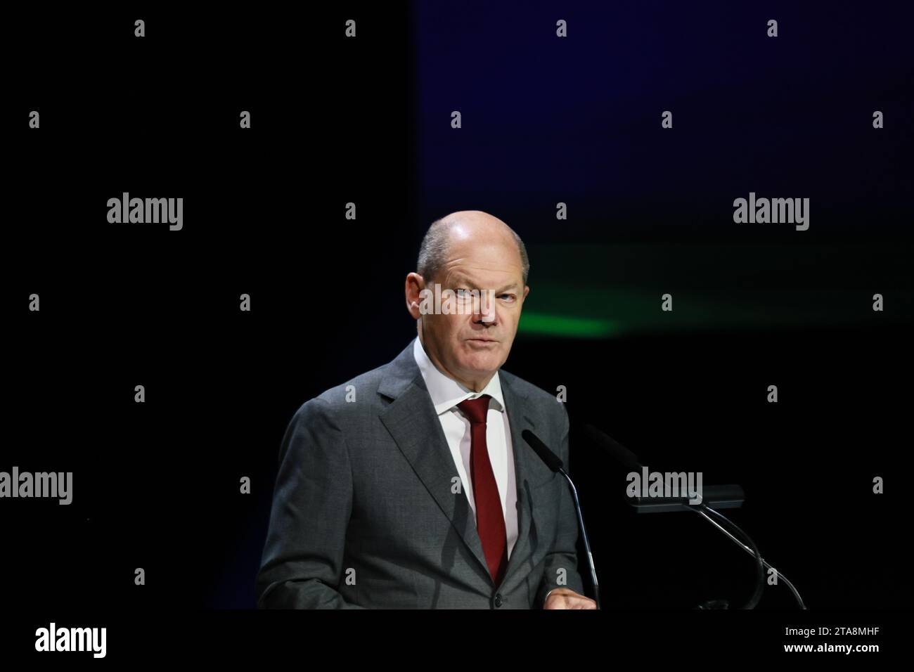11/29/2023, Berlin, Germany, Chancellor Olaf Scholz (SPD) on stage at ...