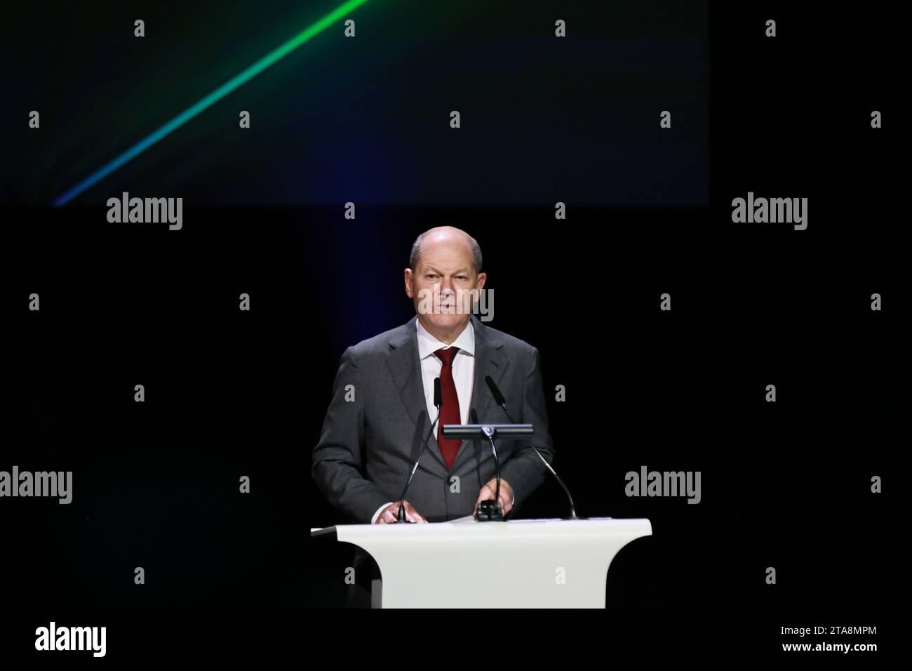 11/29/2023, Berlin, Germany, Chancellor Olaf Scholz (SPD) on stage at ...