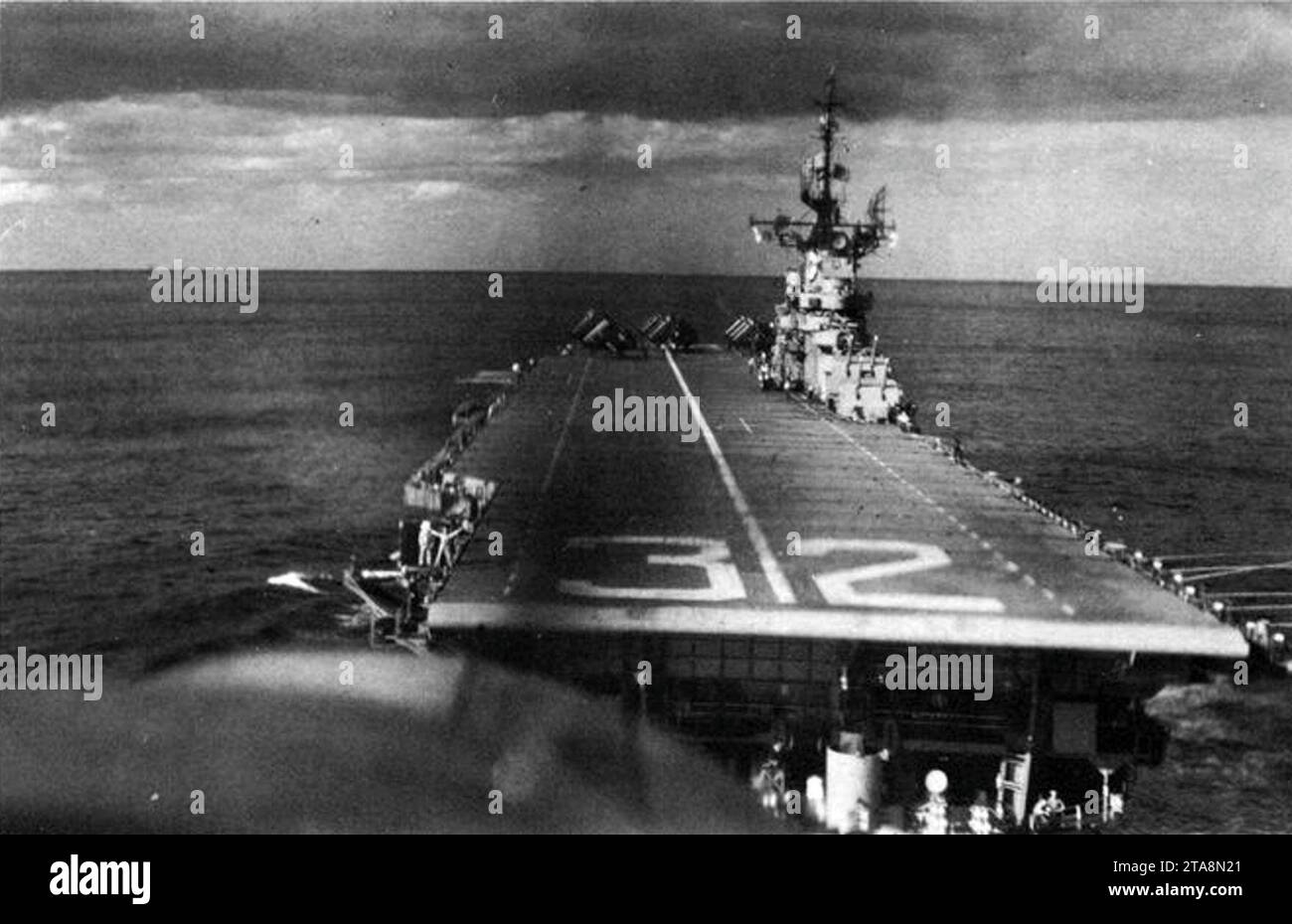 View of a landing aboard USS Leyte (CV-32), circa in the early 1950s ...