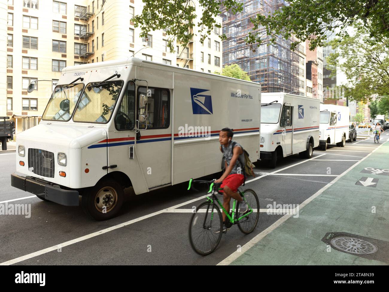 New York, USA - June 9, 2018: The cars of United States Postal Service ...