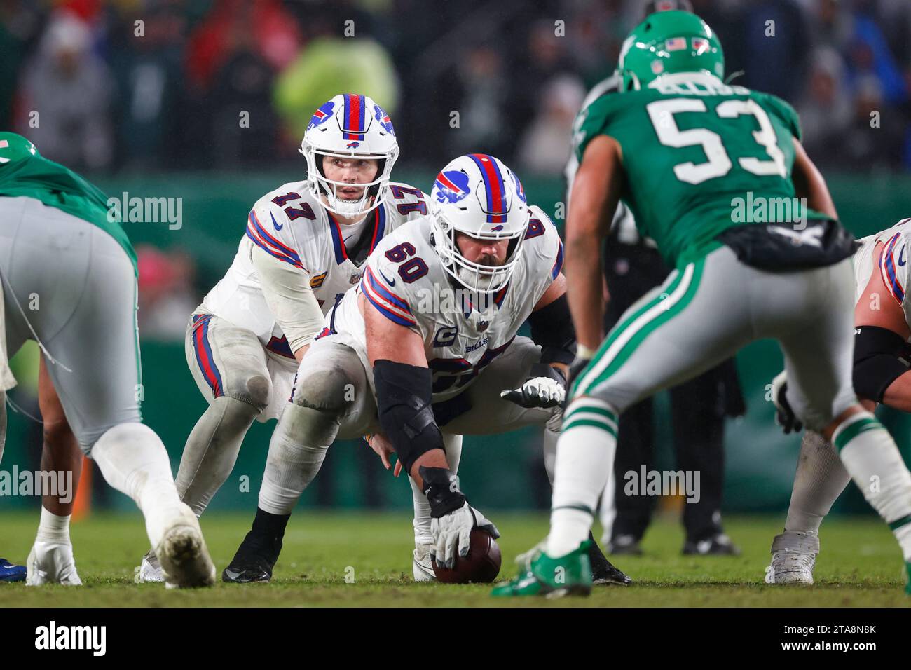 Buffalo Bills center Mitch Morse (60) gets set to snap the ball to ...