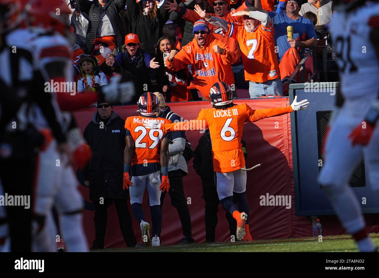 Denver Broncos cornerback Ja'Quan McMillian (29) and Denver Broncos ...