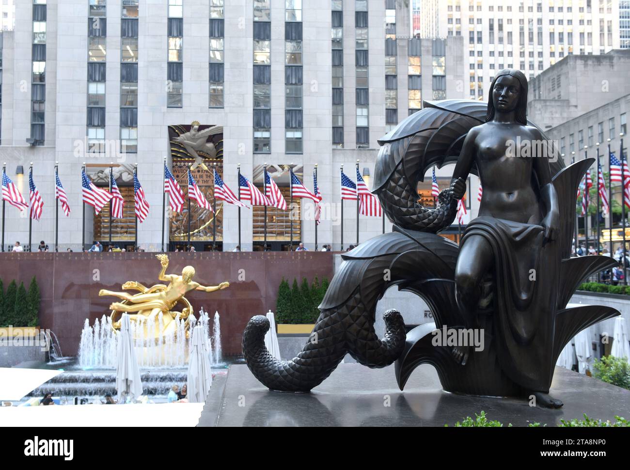 New York, USA - May 25, 2018: Maiden Statue near Rockefeller Center in ...