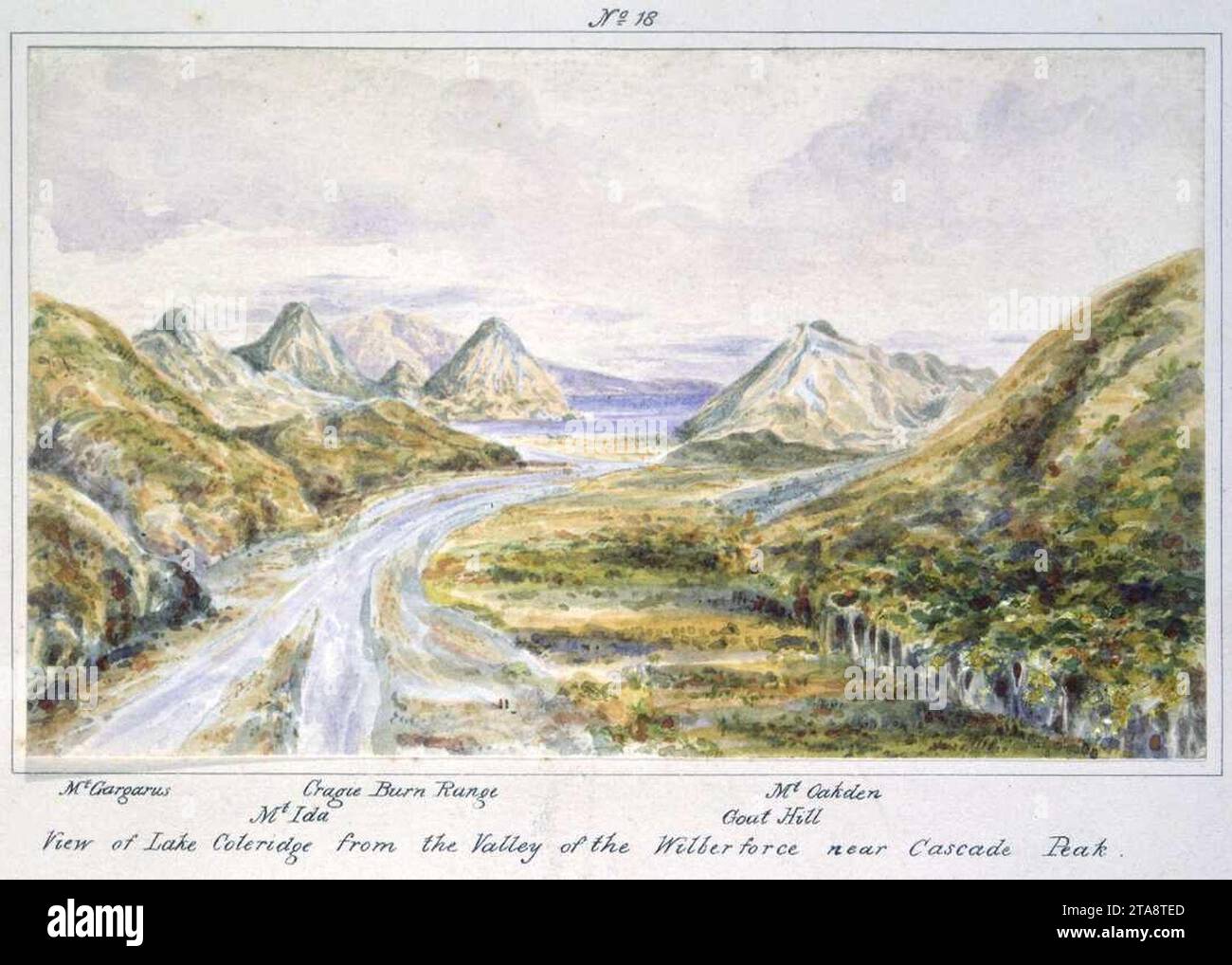 View of Lake Coleridge from the Valley of the Wilberforce near Cascade ...