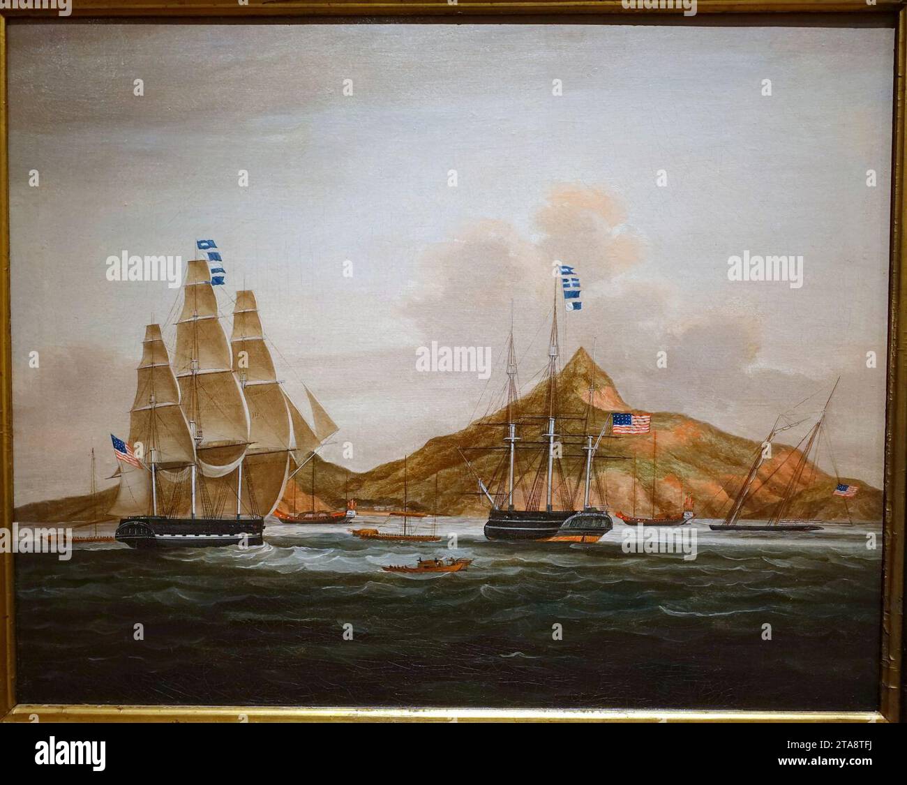 View of Lintin Island (with American ships Milo and Levant of the ...