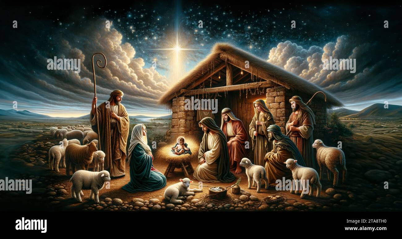 Baby jesus painting manger hi-res stock photography and images - Alamy