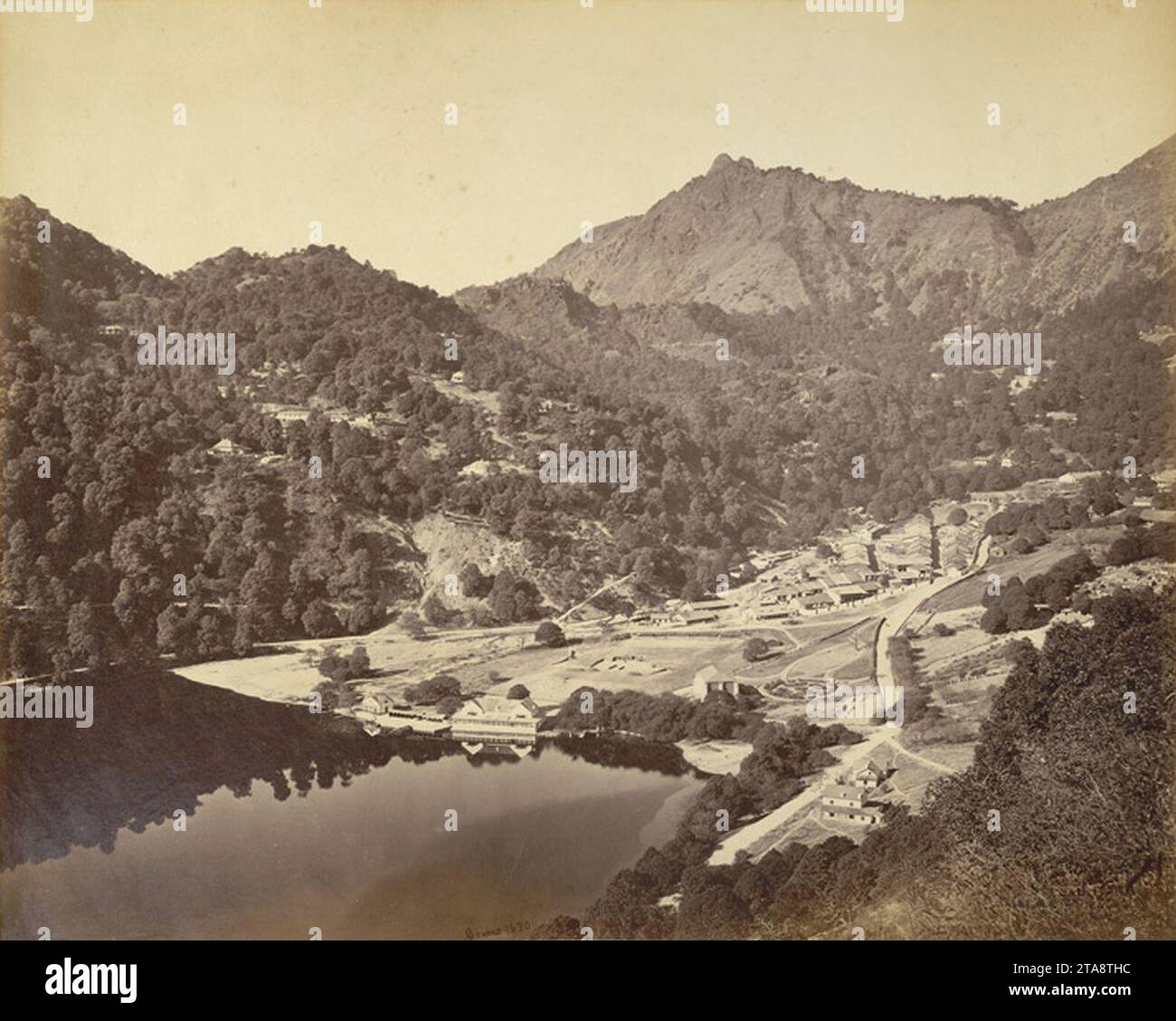 View of Mallital, without the present Naina Devi Temple, Nainital, 1865 ...