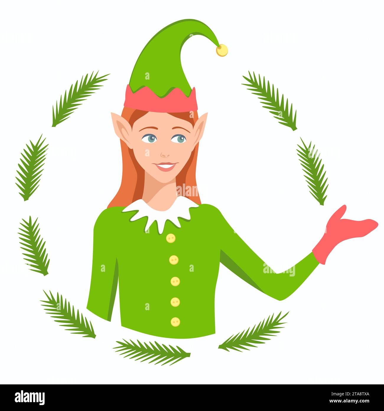 Girl Elf points with her hand in the direction of something Stock ...