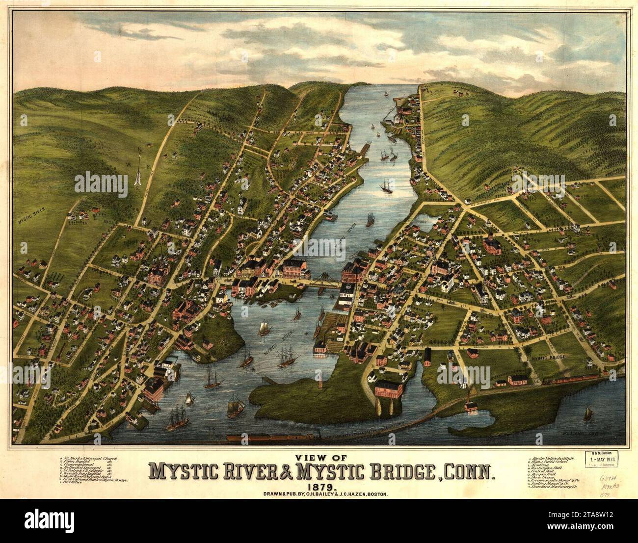 View of Mystic River & Mystic Bridge, Conn. 1879 Stock Photo - Alamy