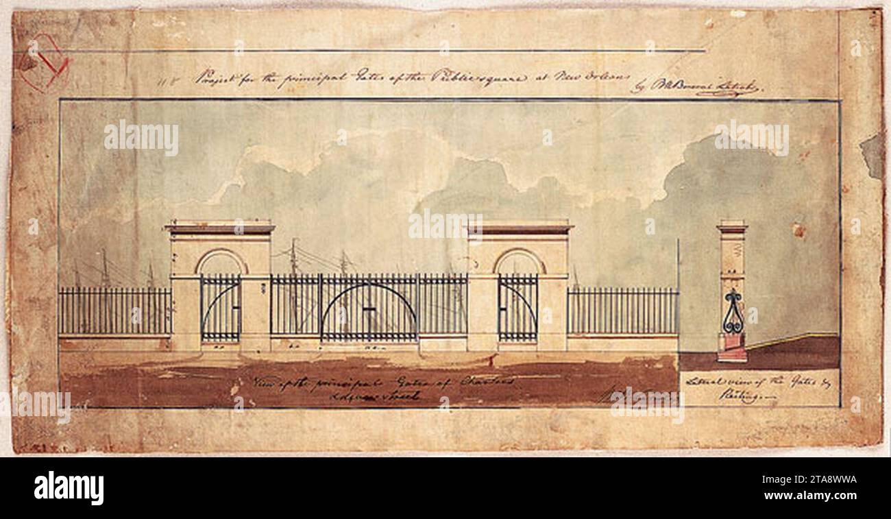 View of Principle Gates Chartres Levee Streets New Orleans B H Latrobe ...