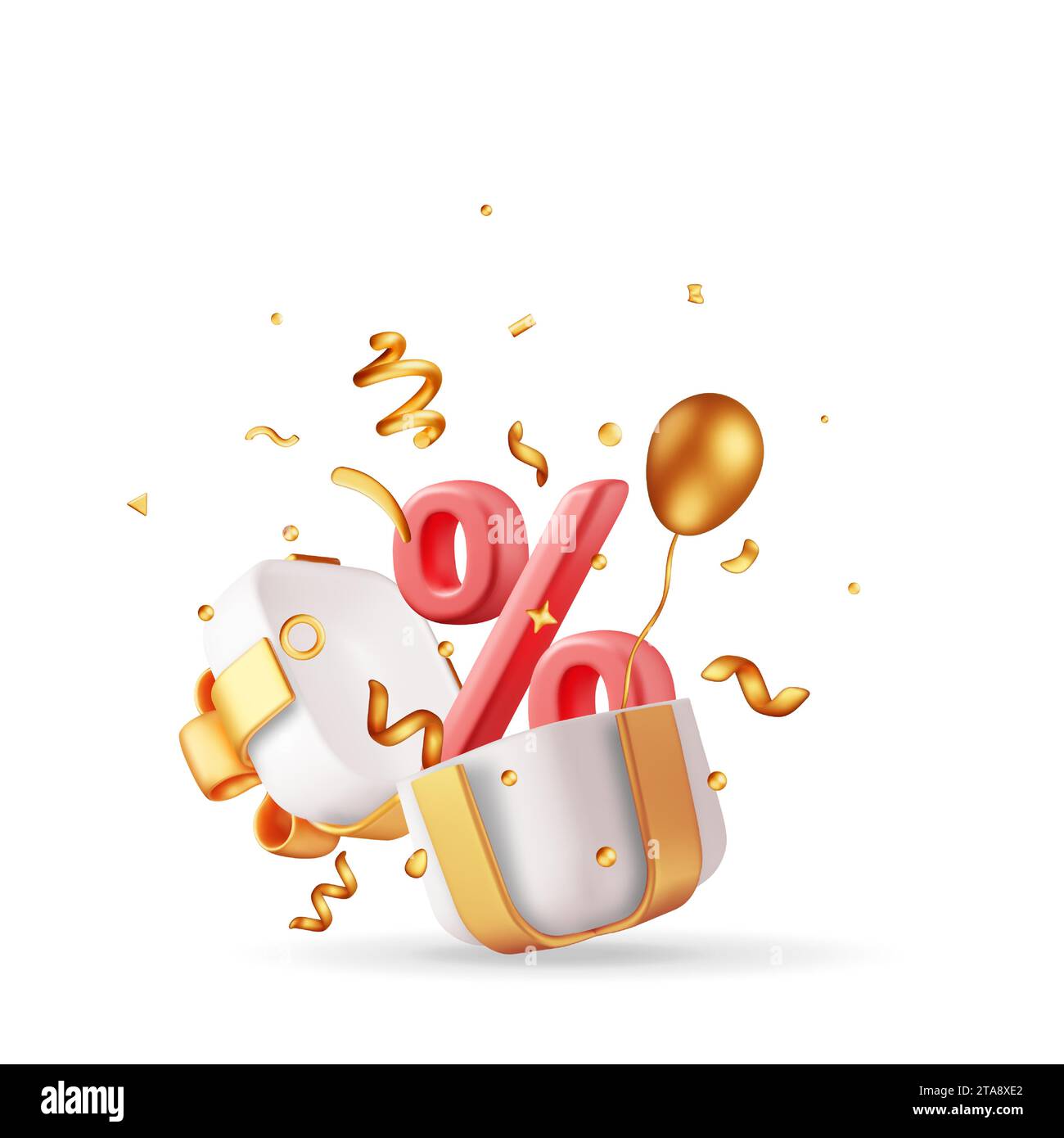3D Gift Box with Percentage Symbol and Confetti Stock Vector Image ...