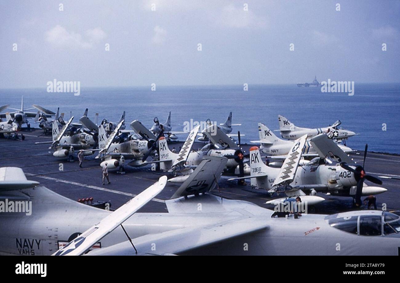 View of the aft flight deck of USS Forrestal (CVA-59), circa in 1958 ...