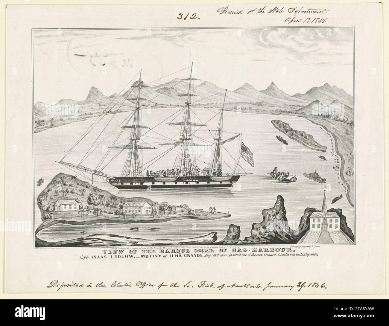 View of the Barque Oscar of Sag-Harbour, Capt. Isaac Ludlow.-Mutiny at ...