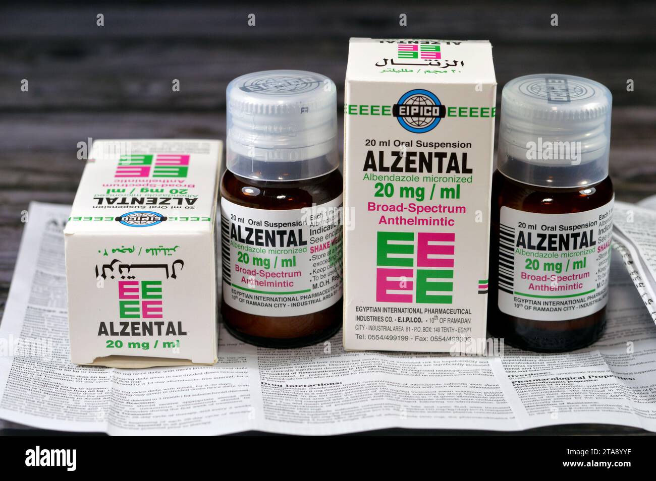 Cairo, Egypt, November 6 2023: Alzental 20 mg per mL suspension ...