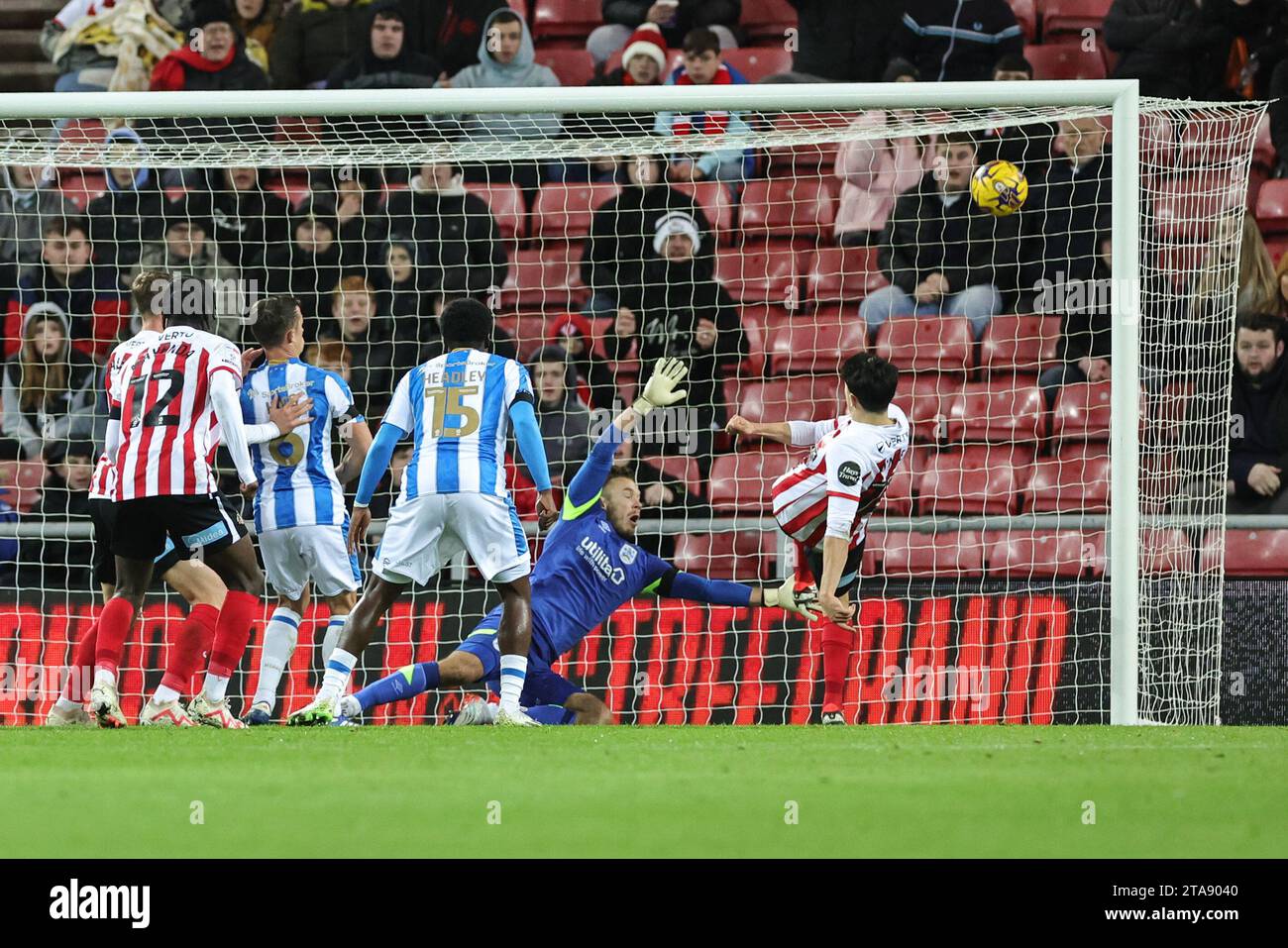 Luke O'Nien #13 of Sunderland scores to make it 1-1 during the Sky Bet ...