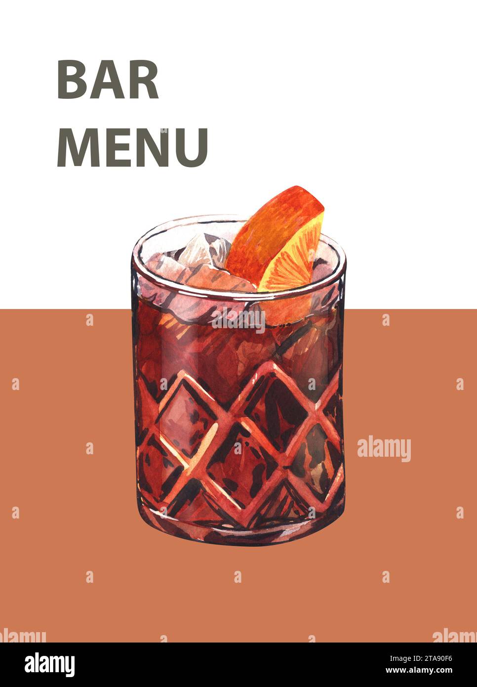 Watercolor summer cocktail Negroni. Hand-drawn illustration isolated on ...