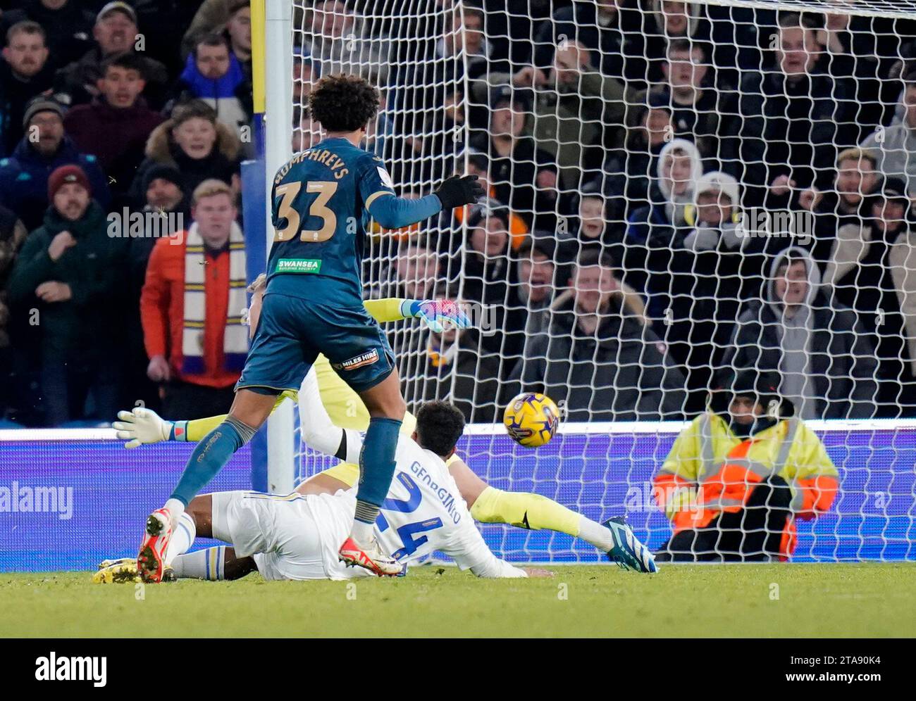 Leeds United's Georginio Rutter scores their side's second goal of the ...