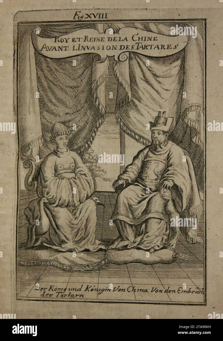 View of the King and Queen of China before the Tartar invasions, 1685 ...