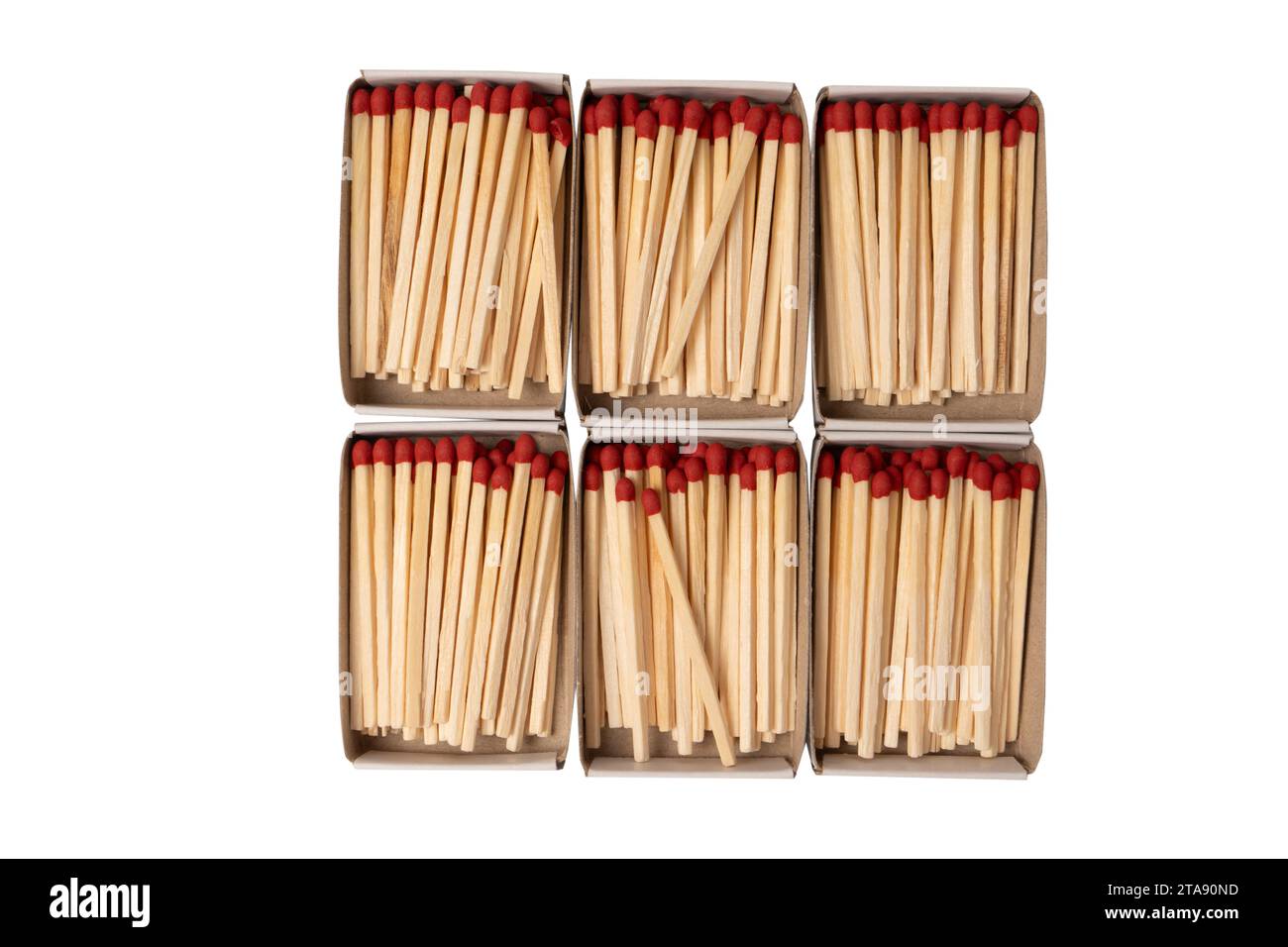 Boxes with new matchsticks as a background. Top view Stock Photo - Alamy