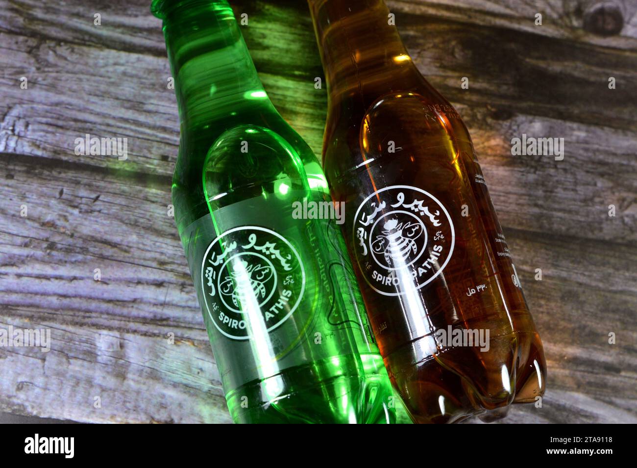 Cairo, Egypt, November 24 2023: Spiro Spathis red apple soda drink ...