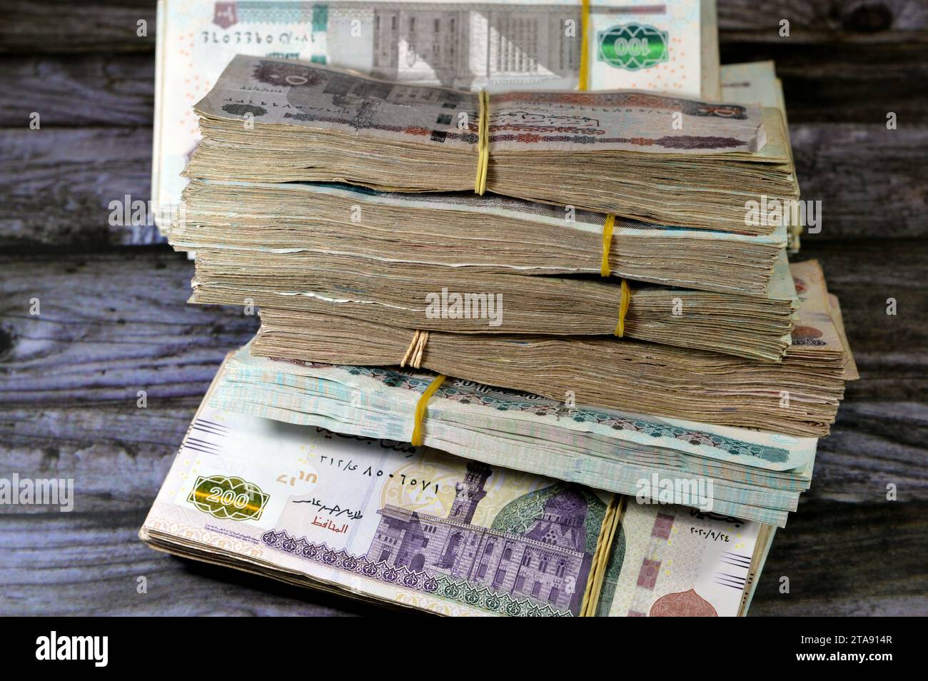 Stacks of Egypt money banknote bills EGP LE thousands of Pounds ...