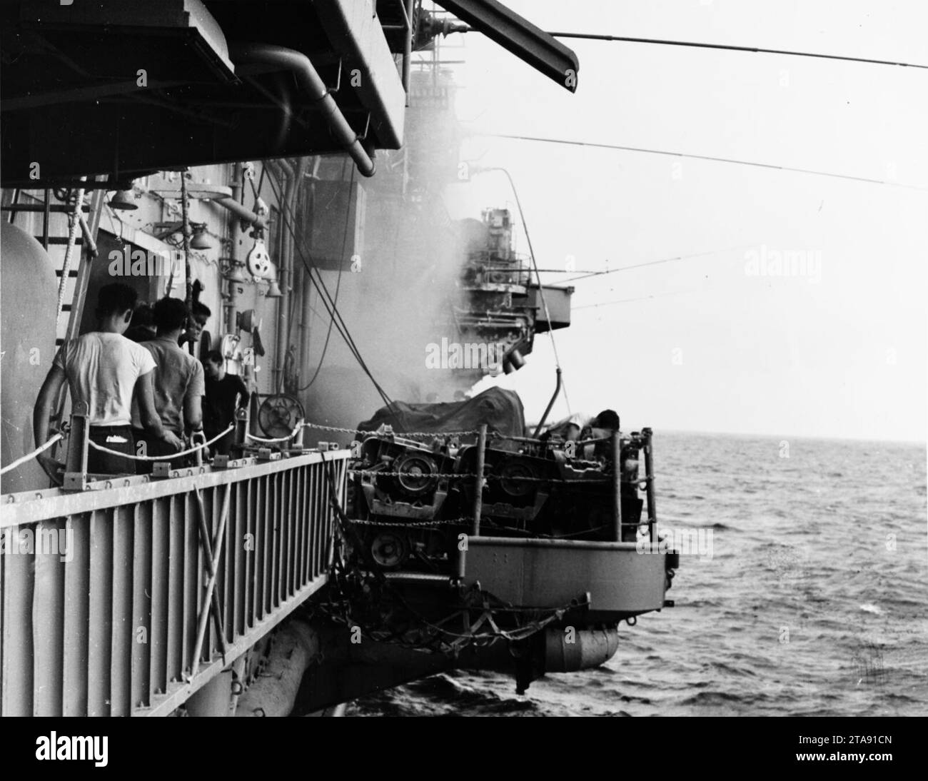 View of the starboard sponson on USS Oriskany (CVA-34) during the 1966 ...